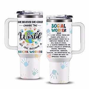 Social Worker Gifts For Women, 40oz Social Worker Tumbler with Handle, Gifts for Social Workers Mug, School Social Work Appreciation Graduation for BSW MSW DSW Students Cup Social Worker Office Decor