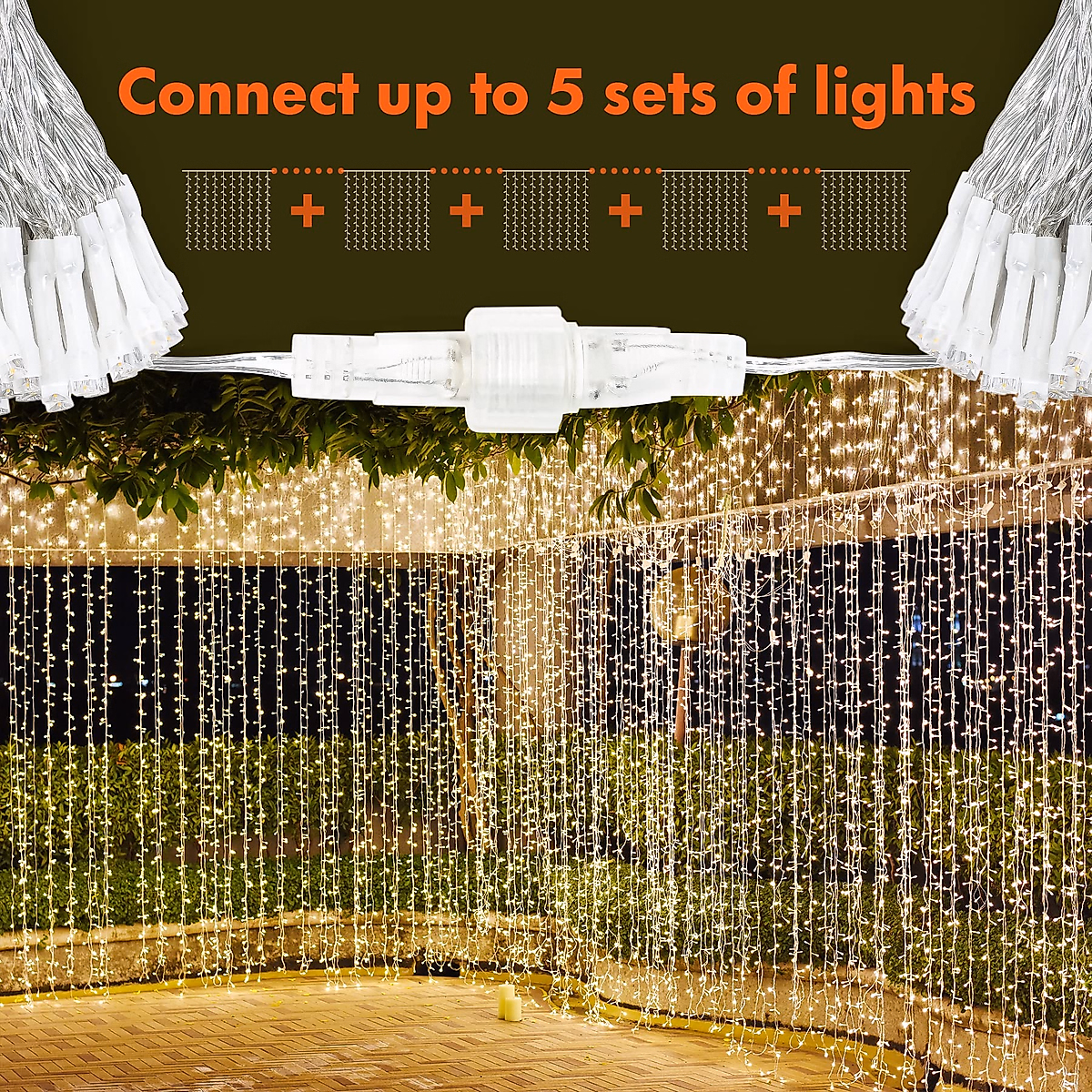 Twinkle Star 300 LED Window Curtain String Light for Christmas Wedding Party Home Garden Bedroom Outdoor Indoor Wall Decorations (Warm White)