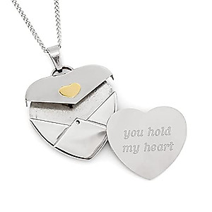 Women's Stainless Steel Engravable Gold Heart Envelope Locket, (20" long chain) - Personalized Secret Locket Necklace - Heart Locket - Custom Necklaces for Women - Gifts for Mom - Gifts for Mom