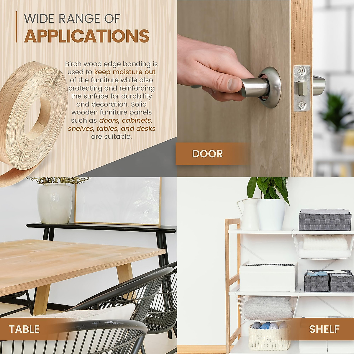 OGOFI - Premium Edge Banding Tape, Size 50 feet 3/4 Inch, Veneers for Plywood, Wood Trim, Furniture, Cabinetry & Construction Wood Veneer Sheet - Hot Melt Adhesive Wood Grain Tape