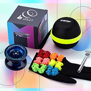 MAGICYOYO Responsive Yoyo K1 Tug Return Yoyo, Hubstacks Yoyo for Kids Beginners Dual Purpose Yoyo with Unresponsive Bearing, Sturdy Storage Bag + 12 Yoyo Strings +Yo-Yo Glove +2 Yoyo Hubstacks (Blue)