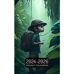 Pocket Calendar 2024-2026: Two-Year Monthly Planner for Purse , 36 Months from January 2024 to December 2026 | Cartoon girl | Small eyes | Wavy hair | Kimono