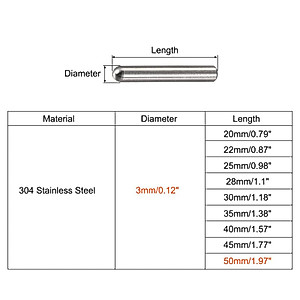 Tool parts 3x50mm Dowel Pins - 10pcs Round Head Flat Chamfered End Dowel Pin