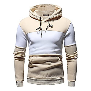 Maiyifu-GJ Men's Patchwork Slim Fit Hoodies Color Block Sport Hooded Sweatshirt Long Sleeve Contrast Color Pullover Hoodie (Light Yellow,4X-Large)