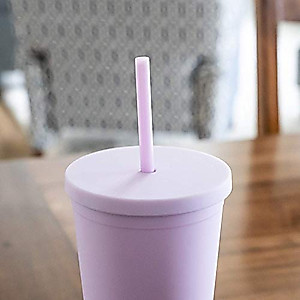 Tumblers with Lids (4 pack) 22oz Pastel Colored Acrylic Cups with Lids and Straws | Double Wall Matte Plastic Bulk Tumblers With FREE Straw Cleaner! Vinyl Customizable DIY Gifts