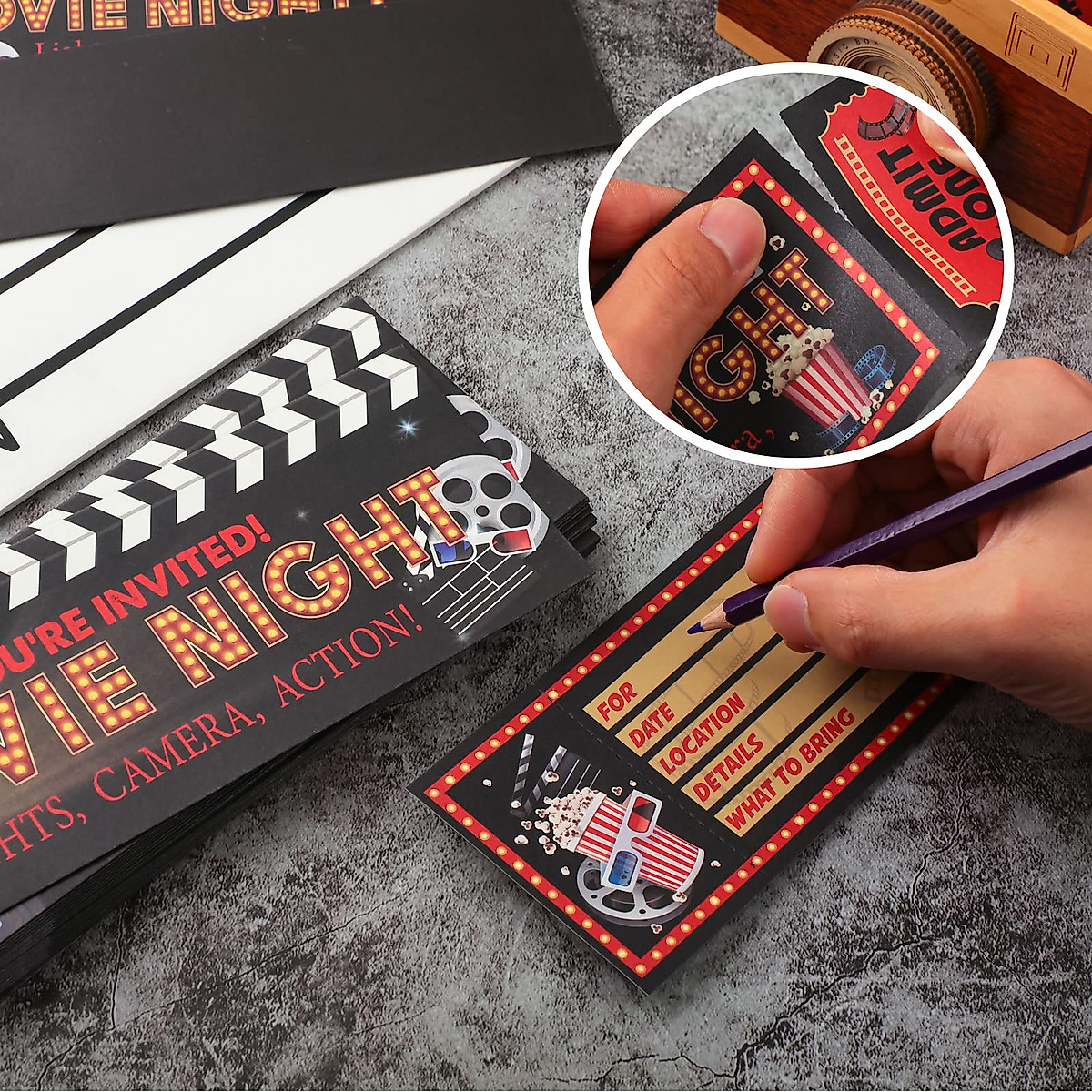 Woanger 50 Pieces Movie Party Invitations with Envelopes Movie Night Invitations Movie Ticket Birthday Invitations for Birthday Baby Shower Movie Night Red Carpet Party