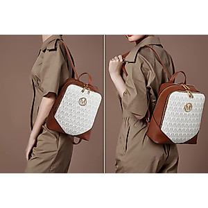 MKP Women Fashion Medium Anti-theft Backpack Purse (Beige and White)