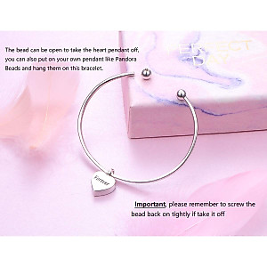 YinShan Cremation Jewelry 925 Sterling Silver Memorial Ashes Keepsake Urn Bangle Bracelet with Heart Drop Pendant Engraved in My Heart Forever (Heart Bracelet without Chain)