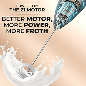 Zulay Kitchen Premium Gift Milk Frother Complete Set - Handheld Foam Maker, Stencils & Frothing Pitcher Set - Whisk Drink Mixer for Coffee - Mini Blender for Cappuccino, Frappe - Black