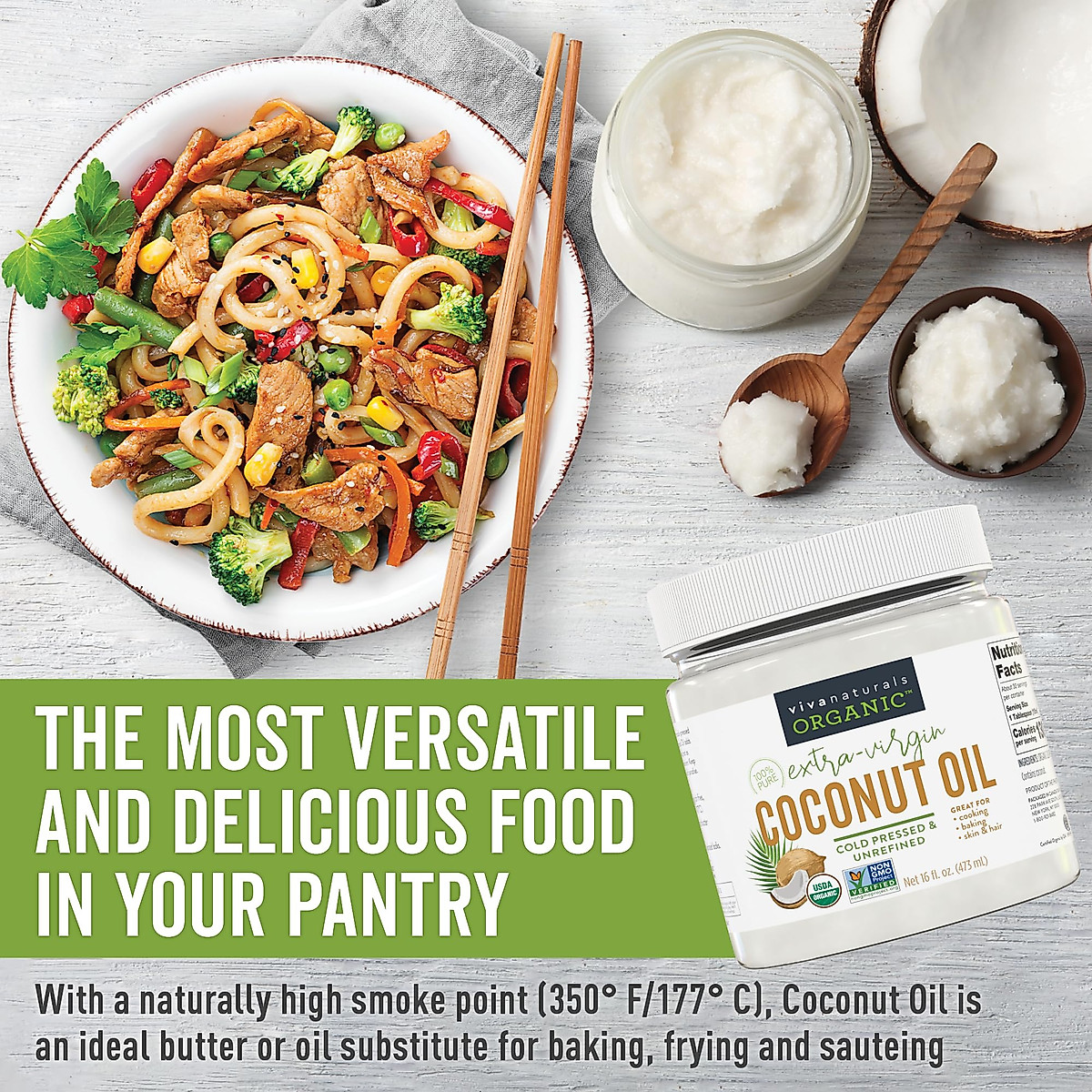 Virgin Coconut Oil, 16 fl oz - Non-GMO, Cold-Pressed and Unrefined Coconut Oil Organic Certified - Natural Flavour Coconut Oil for Cooking and Baking