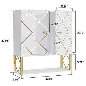 VOXANOXI Bathroom Cabinet Wall Mount, Premium Design Over The Toilet Storage Cabinet, Medicine Cabinet with 2 Doors and an Open Shelf, Wall Cabinet can Also be Used in The Laundry Room and Kitchen