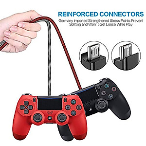 PS4 Controller Long Charger Cable – 2 Pack 10FT Nylon Braided Micro USB Charging Play Cord Data Sync Wire with Flush Fit Connector for Playstation 4 Accessories