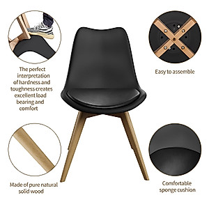 KR EVERKIND Modern Dining Room Chair Set of 4, Mid Century Modern Shell Chair with Beech Wood Legs and Soft Padded, DSW Upholstered Side Chair for Kitchen, Dining, Bedroom, Living Room, Black