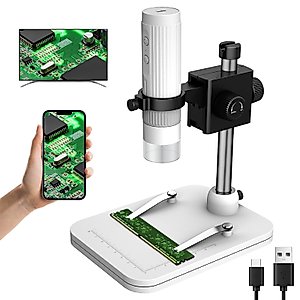 Wireless Digital Microscope Camera, GUVOP 50X-1000X Magnification WiFi Portable Handheld USB Microscopes with 8 LED & Stand,Compatible for iPhone, Android, Electronic Microscope for Kids Adults-White