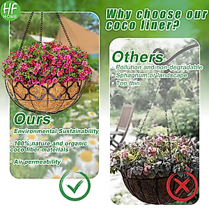 HFHOME 2PCS 14" Round Coco Liner, 14 inch Coco Fiber Replacement Liners for Hanging Basket