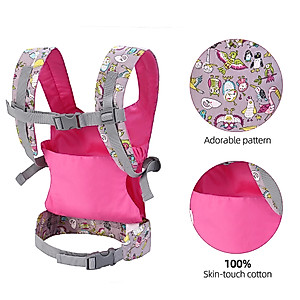 Baby Doll Carrier Front and Back Baby Doll Accessories Backpack Kid Toddlers Play Toy Baby Carriers for Babydoll Pretend with Adjustable Straps for Little Girls (Orange Swan)