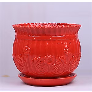 WANIYA1 Chinese Red Ceramic Flower Pots Large Plant Pots for Birthday Wedding Container Indoor Succulent Planter Flower Pot Landscape Decoration Vase Outdoor Garden Ceramic Bonsai Pots, 14cm*12cm
