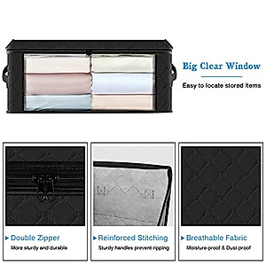 HomeHacks Storage 4-Pack Clothes Organizer Storage Bags Foldable Storage Box with Large Clear Window Sturdy Handles for Closet, Dorm, Pillows, Bedding, Clothes, Stuffed Toys, Blankets, 35L, Black