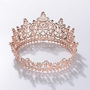 S SNUOY Rose Gold Crown for Women Full Round Queen Crowns Crystal Tiaras for Crown Rhinestone Bridal Headband Pageant Prom Wedding Hair Jewelry