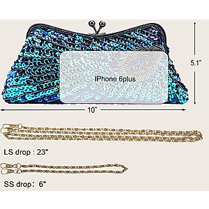 Baglamor Women's Kiss Lock Clutch Sequin Purse Peacock Clutch Bag (Blue)