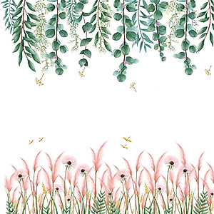 3Pcs Tropical Plants Flowers Vine Wall Corner Stickers, Removable Green Plants Fresh Leaves Flower Wallpaper Decals, Garden DIY Art Mural for Nursery Bedroom Kitchen Offices Home Decorations (B)