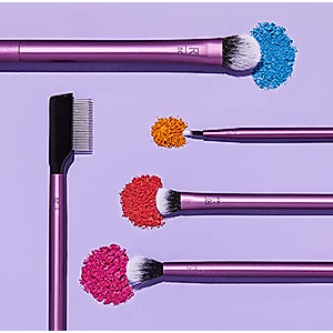 Real Techniques Cruelty Free Enhanced Eye Set, Eyeshadow and Brow Brushes, Purple, 6 Piece Makeup Brush Kit