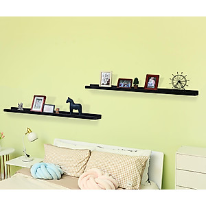 PHOENANCEE Long Floating Shelves for Wall 57 Inch,Real Wood Picture Ledge with Lip Set of 4,Photo Frame Storage Display for Living Room Nursery Bedroom Bathroom Kitchen Home Office Decor Rustic Black