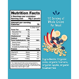 Amara Organic Baby Food - Stage 2 - Oats & Berries - Baby Cereal to Mix With Breastmilk & Water - Shelf Stable Baby Food Pouches Made from Organic Fruit and Veggies - 5 Pouches, 3.5oz Per Serving
