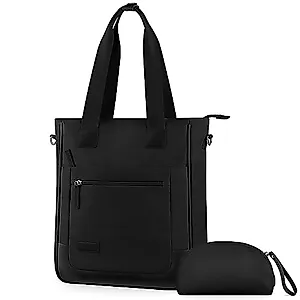 ETRONIK Tote Bag for Women, Canvas Tote Bag with Pockets, Compartments and Zipper for Work, School, Casual, Black