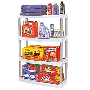 Plano Molding - 907003 907-003 4 Shelf Utility Shelving | Plastic Shelving for Organization & Storage Light Taupe