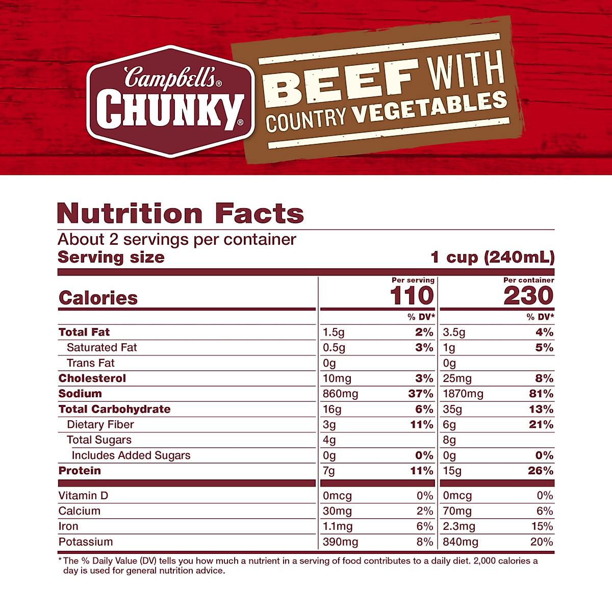 Campbell’s Chunky Soup, Beef Soup with Country Vegetables, 18.8 Oz Can
