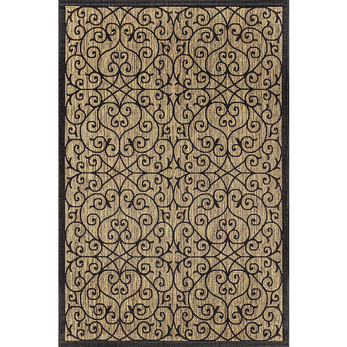 JONATHAN Y Madrid Vintage Filigree Textured Weave Indoor/Outdoor Black/Khaki 5 ft. x 8 ft. Area-Rug, Classic,Easy-Cleaning,HighTraffic,LivingRoom,Backyard, Non Shedding (SMB107A-5)