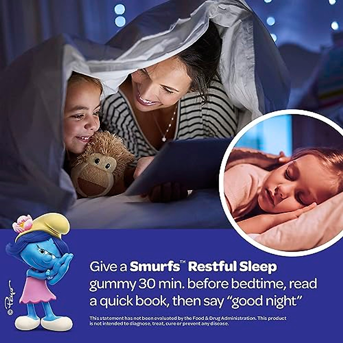 The Smurfs 1mg Melatonin Gummies for Kids with Chamomile & Lemon Balm for a Restful Sleep Age 3+ | Non-Habit Forming | Made with Real Fruit in a Smurf Berry | Doctor Developed | 50 Vegetarian Gummy