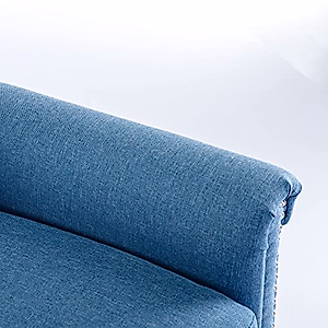 YISH W117081979 Modern Linen Accent Tufted Arm Chair with Thick Cushion and Wood Frame, Comfy Single Sofa with Armrest Backrest for Reading Bedroom Office Club, Blue