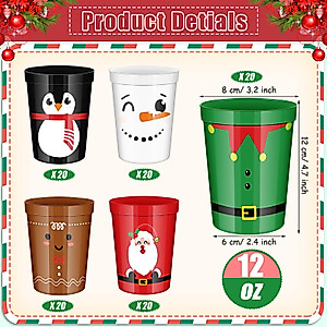Umigy 100 Pcs Plastic Christmas Party Cups 12 oz Reusable Xmas Santa Elf Drinking Cups Disposables Merry Christmas Coffee Cups for Coffee Hot Chocolate Beer Ice Cream Christmas Party Supplies