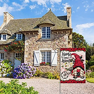 Artofy Home Sweet Home Summer Gnome Decorative Garden Flag, House Yard Gardenia Flower Cart Outside Decor, Spring Farmhouse Outdoor Small Burlap Decoration Double Sided 12x18