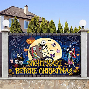 Nightmare Before Christmas Banner Backdrop Decorations, Nightmare Before Christmas Halloween Party Hanging Banner Front Door Sign Decorations