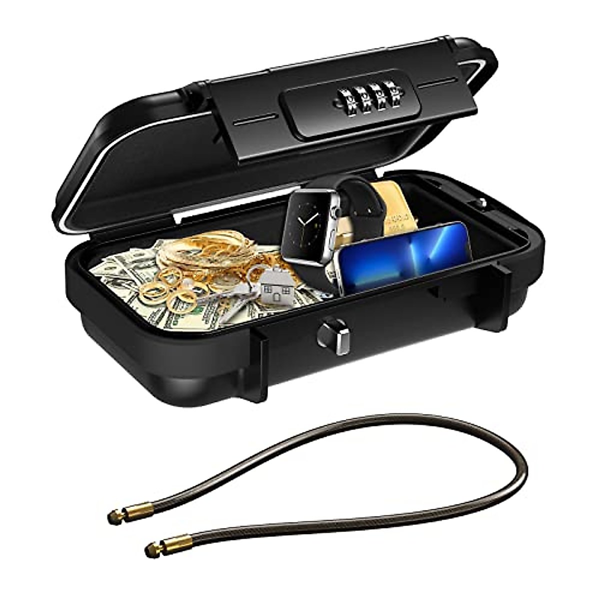 AMIR Portable Safe Box, Combination Security Case LockBox with Code, Waterproof Anti-Theft Mini Travel Safe Box with Removable Chain, Portable Lock Box for Home,Office