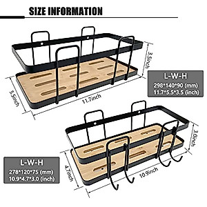 QYQRQF Shower Caddy, 2 Packs Bamboo Shower Organizer with Hooks Adhesive Shower Shelves Rustproof for Inside Shower & Kitchen Storage (Drilling & No Drilling Two Options)