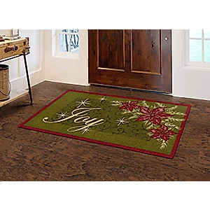 Brumlow MILLS Poinsettia Joy Holidays Washable Festive Floral Indoor or Outdoor Christmas Rug for Living or Dining Room, Bedroom and Kitchen Area, 30" x46" , Green