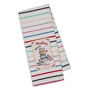 Eiffel Tower & Macarons Embellished French Parisian Kitchen Towels, Set of 2 Flat Woven Towels for Paris Kitchen Decor, French Kitchen Towels