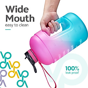 Venture Pal Half Gallon Water Bottle with 2 Lids, Large 64 oz Water Jug with Motivational Time Marker to Ensure You Drink Enough Water-White/Gray Gradient