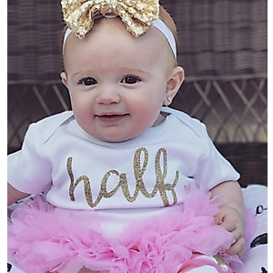 Bump and Beyond Designs Baby-Girls Half Birthday Leotard 6 Month Photo Outfit Girl White, 6-12 Months