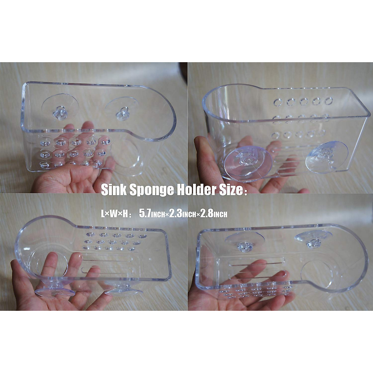 AMUONTY Sponge Holder for Kitchen Sink Suction,Plastic Sink Brush Sponge Caddy Sink Organizer-(5.7" x 2.4" x 3.1"),Clear