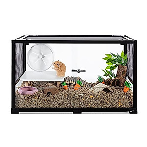 OIIBO Glass Hamster Cage 40 Gallon Large Hamster Cage with Sliding Front Door, 32" L x 16" W x 18" H Chew-Proof Small Animal Cage for Dwarf Syrian Hamster Hedgehog Gerbils Guinea Pigs