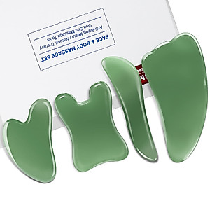 Rena Chris Guasha Massage Tool, 4 Pcs Gua Sha Facial Tool, Guasha Board for SPA Acupuncture Therapy Trigger Point Treatment, Gua Sha Scraping Massage Tool（Green）