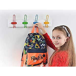 Tibres - Kids Coat Hook Rack for Boys and Girls for Jackets Clothes Hats Backpacks Robes and Towels - Kids Hanger for Use in Nursery Bedroom and Bathroom - Safe Colorful Wire Hooks and White Rail