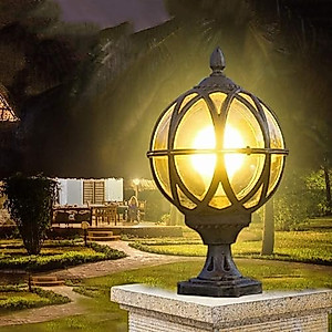 MODEBHD IP65 Waterproof Outdoor Spherical Column Head Lamp Vintage Retro Fence Garden Landscape Spotlight Lantern E27 Aluminum Villa Wall Terrace Courtyard Lighting Post Lights