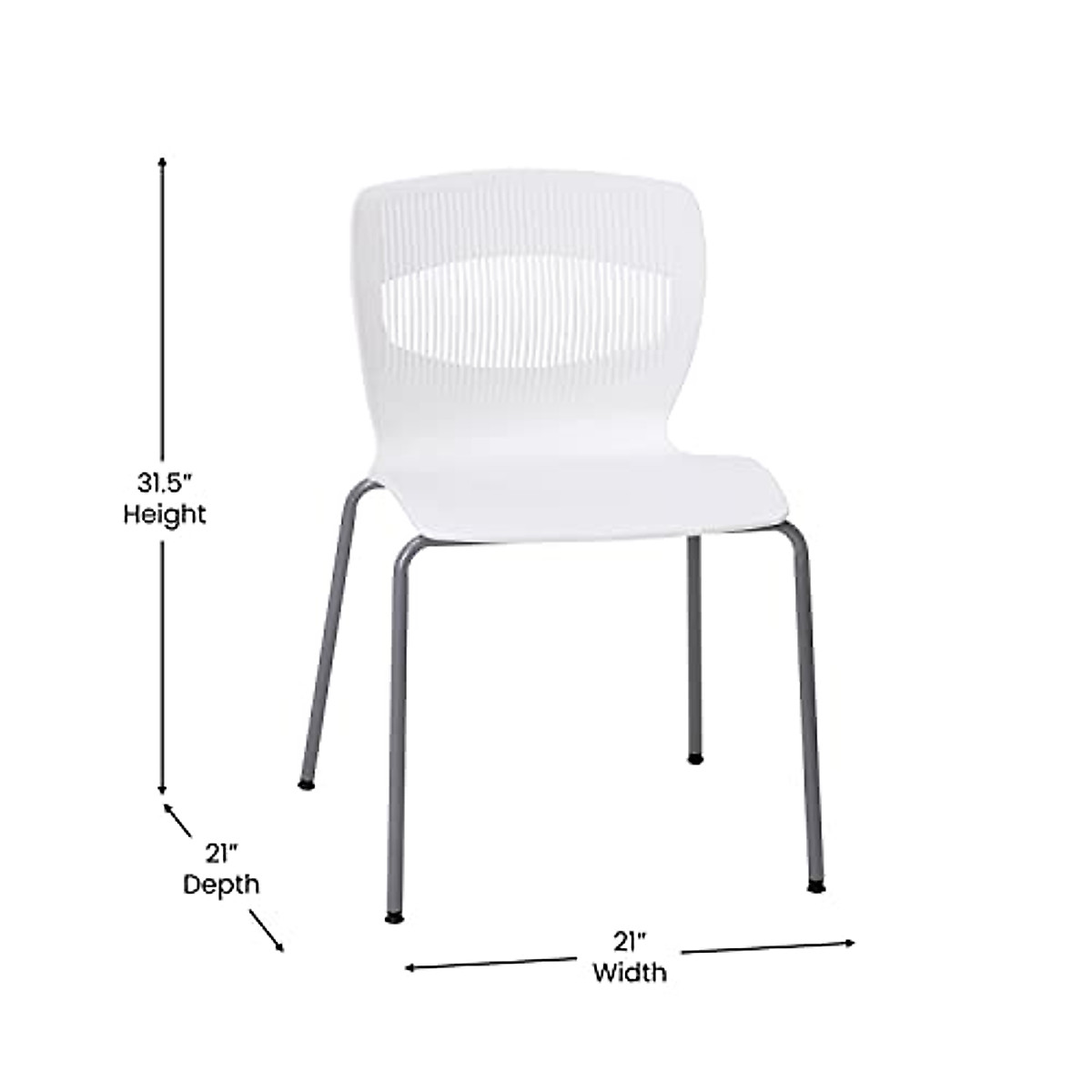 Flash Furniture Hercules Series Set of 5 Commercial Stack Chair - Roomy Wide 770 lb. Capacity - Lumbar Support - Durable Plastic - Silver Steel Frame - White