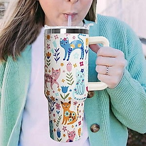 wmvhdiw 30 Oz Tumbler With Handle,Coffee Travel Mug Cup Water Bottle,Cat Decor,Cat Gifts for Women